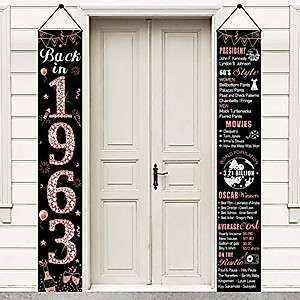 Rose Gold 60th Birthday Door Banner Decorations for Women, Back in 1963 Happy 60th Birthday Porch Sign Party Supplies, Sixty Year Old Birthday Backdrop Decor for Outdoor Indoor
