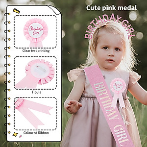 Birthday Celebration Set for Women's Special Occasion: Pink Sash, Rose Gold Hair Bands, Rhinestone Headband, Corsage & Sweet Happy Vibes