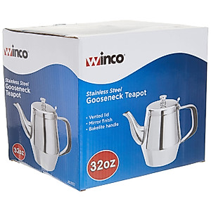 Winco Gooseneck Teapot, 32-Ounce,Stainless Steel,Medium