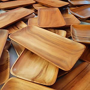 Cozinest Serving Platter Teak Wood – Rectangular Serving Tray 5 x 10 inches Party Wooden Platters Wood Tray for Display Fruit Snacks Dessert Appetizer Sushi Food Decorative (Natural Wood 1)