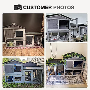 MEDEHOO Chicken Coop Wooden Outdoor Hen House 6 Access Doors Rabbit Hutch with Run, Deeper Leakproof Pull-Out Tray and Weatherproof Roof