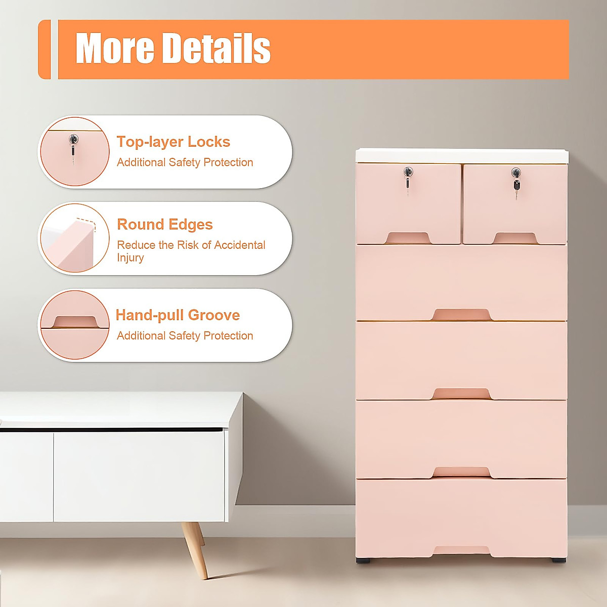 TouSuaRSi 5 Layer Plastic Storage Drawers with 6 Drawers Pink Closet Drawers Dresser Organizer Unit Clothes Storage Bins with Casters Home Bedroom Storage Cabinet Large-Capacity Cabinet