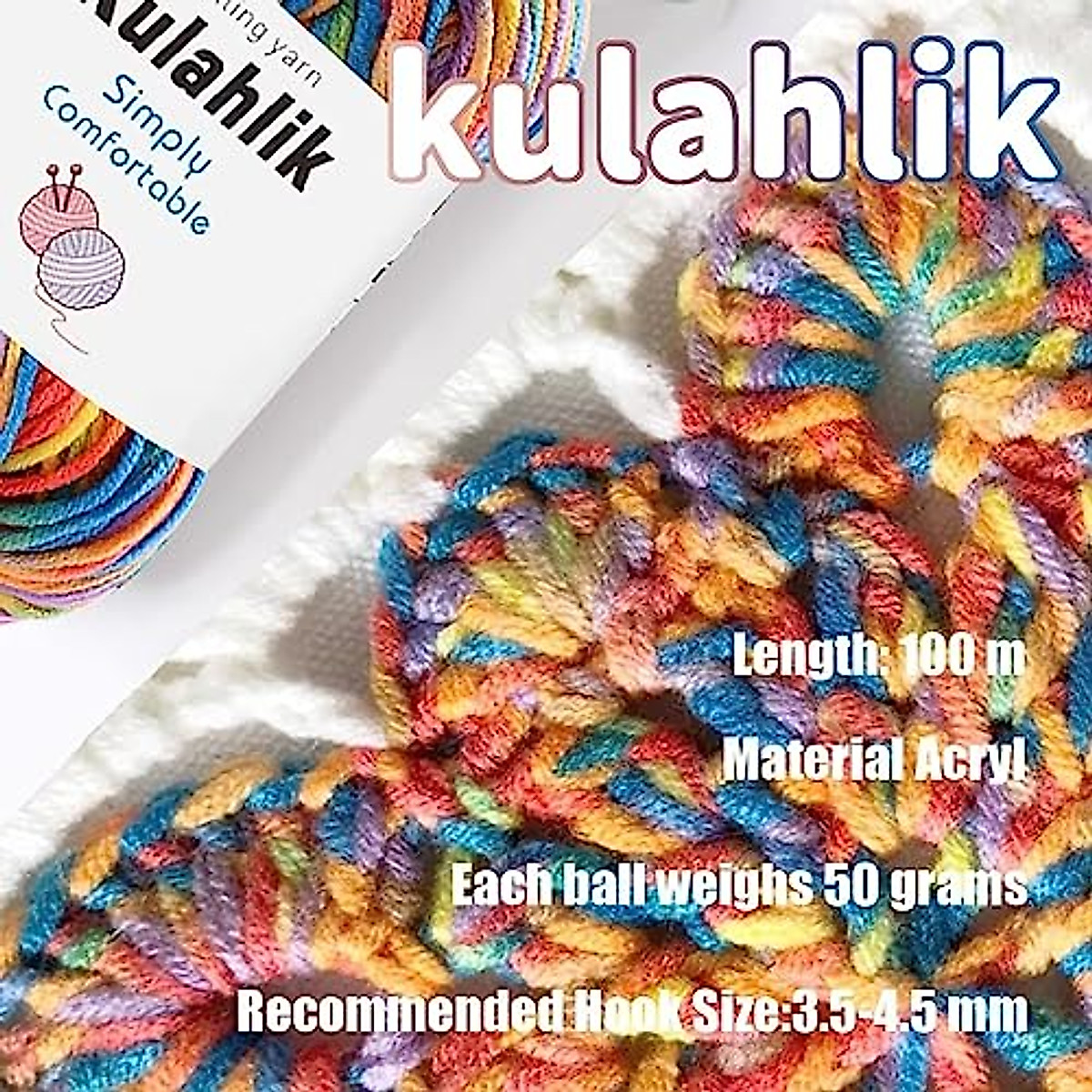 Kulahlik 250g(5x50g) Acrylic Yarn for Crochet/Knitting, Colorful Gradient Yarn Thread, 5 Rolls Skeins, Perfect for Any Knitting Crochet and Crafts Mini Project