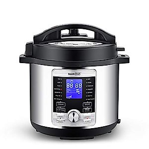 Geek Chef 6 Qt 17-in-1 Multi-Use Electric Pressure Cooker Stainless Steel Inner Pot Programmable LCD Display Digital Slow Cooker, Rice Cooker, Yogurt Maker, Egg Cooker, Sauté, Steamer, Warmer