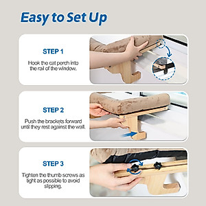 Zakkart Cat Perch for Window Sill with Bolster - Orthopedic Hammock Design with Premium Hardwood & Robust Metal Frame - Cat Window Seat for Large Cats and Kittens - Nartural Color Wood with Gray Bed