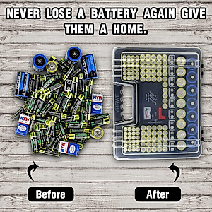 yohosa Batteries Organizer Storage Box with Tester,Clear Batteries Holder Case Portable Holds 230 Battary for AA AAA C D 9V 23A CR123(No Batteries)(Black)