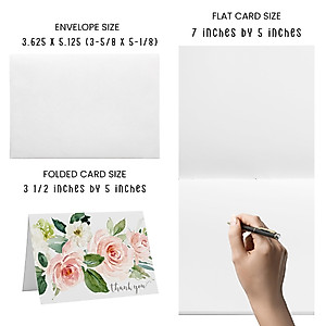 Paper Clever Party Graceful Floral Thank You Cards for Bridal Shower, Wedding, Any Occasion, Blank Notecards with Envelopes Set, Folded Notes, 25 Pack