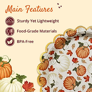 Confettiville Thanksgiving Paper Plates, 50-Count Disposable Thanksgiving Dinner Plates, Scalloped, Party Supplies, Pumpkins, Pale Yellow
