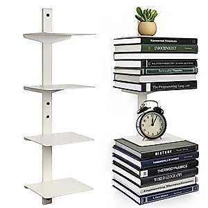ART-GIFTREE Invisible Floating Bookshelf for Wall Mounted, 4 Tier Vertical Spine Book Tower, 2 Pack White