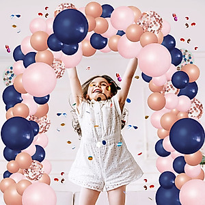 JULLIZ 144pcs Rose Gold Navy Blue and Pink Gender Reveal Balloon Garland Confetti Balloons for Graduation Shower Wedding Graduation Birthday Party Decoration