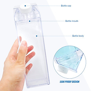Bac-kitchen 2 Pack 17oz Milk Carton Water Bottle - Clear Square Milk Bottles BPA Free Portable Water Bottle with Straw and Bottle Brush for Outdoor Sports Travel Camping Activities