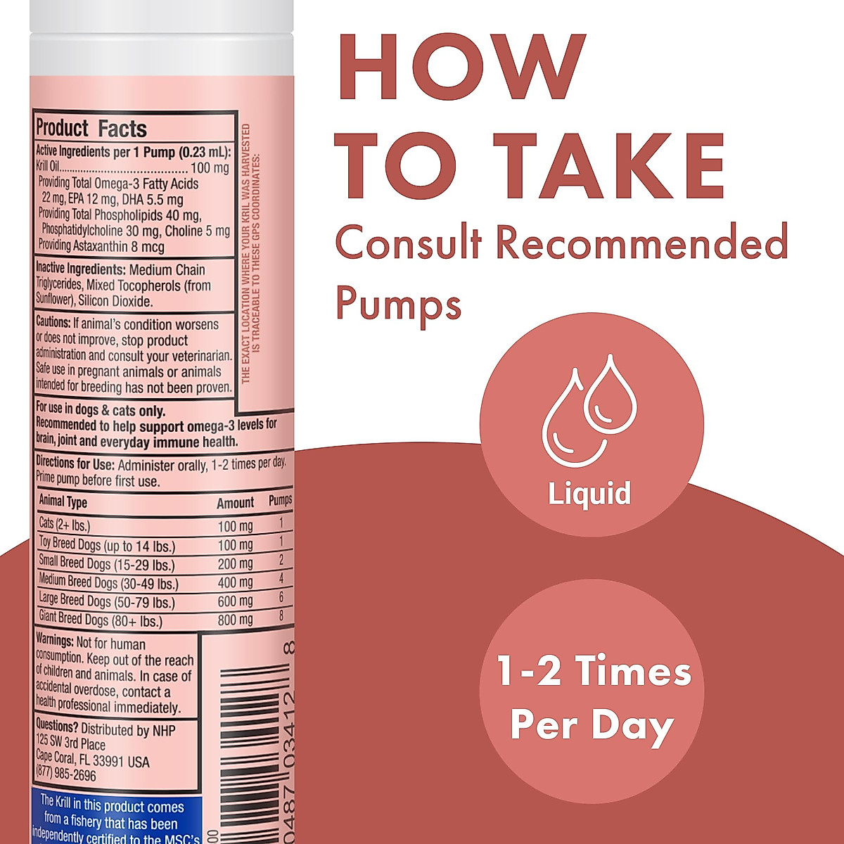 Bark & Whiskers Antarctic Krill Oil Liquid Pump, 1.45 Fl. Oz. (186 Pumps), for Dogs and Cats, EPA and DHA for Brain and Joint Health, Veterinarian Formulated, MSC Certified, Non-GMO, Dr. Mercola