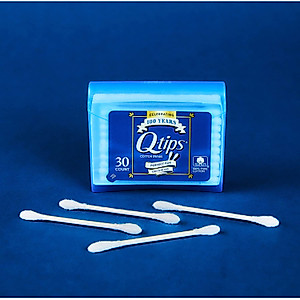 Q-tips Cotton Swabs - Travel Q-tips for Beauty, Makeup, Nails, Men's Grooming, and More, Perfect for On the Go, Travel Size Case, 30 Count Ea (Pack of 2)