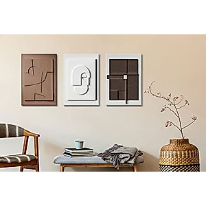 3 Pieces Brown White Geometric Abstract Minimalist Wall Art Canvas Nordic Home Decor Luxury Modern Simple Line Art Canvas Print Picture Bedroom Office Living Room Framed Size: 16 "24" 3