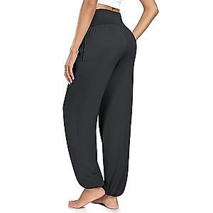UEU Women's Harem Casual Loose Pants Yoga Sweatpants Flowy High Waisted Lounge Comfy Pajama Joggers with Pockets Darkgray S