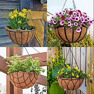 LCHUANG Coco Liners for Planters - 4 Pack 14 Inch Round Hanging Basket Liners, 100% Natural Coconut Fiber Replacement Liners for Hanging Baskets Planters Flowers, Plants, Vegetables (14'' Pack of 4)