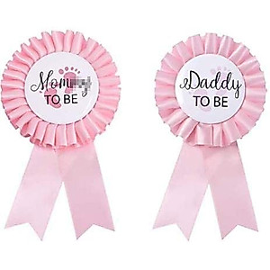 Daddy to be & Mom to be Tinplate Badge Pin - Baby Shower Button New Dad Gifts Gender Reveals Party Baby Girl Pink Rosette Button Baby Celebration (Pink)