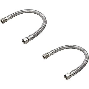 EZ-Fluid 12-Inches x 3/8-Inch Male Compression x 3/8-Inch Female Compression Stainless Steel Braided Faucet Connector,Faucet Extension Supply Hose Connector Lines (2)
