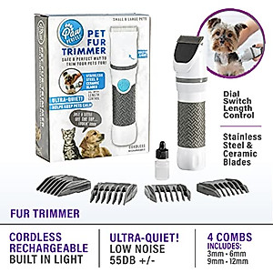 Bell+Howell PawPerfect Pet Fur and Hair Trimmer Dog Hair Clippers with Stainless Steel and Ceramic Blades Low Noise Rechargeable and Cordless Shaver for Dogs Cats and Other Furry Pets As Seen On TV