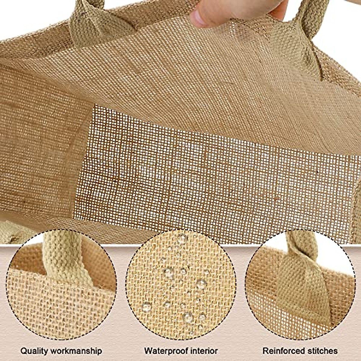 Shappy 8 Pack Burlap Tote Bags with Handles, Jute Grocery Bags with Laminated Interior for Wedding (12.2 x 11 x 4.7 Inch)