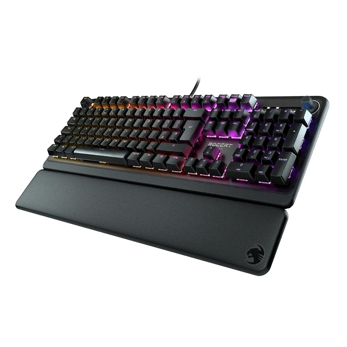 ROCCAT Pyro Mechanical PC Gaming Keyboard, RGB Lighting, AIMO Illumination, Wired Computer Keyboard, Detachable Wrist/Palm Rest, Linear Feel Red Switches, Brushed Aluminum Top Plate, Black