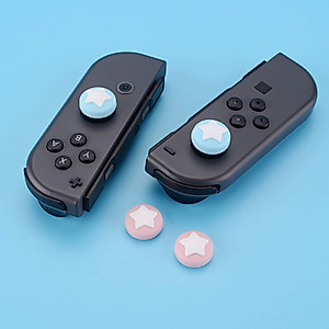eXtremeRate PlayVital Star Design Cute Switch Thumb Grip Caps, Cherry Blossoms Pink & Heaven Blue Joystick Caps for Nintendo Switch Lite, Silicone Analog Cover Thumbstick Grips for Switch OLED Joycon