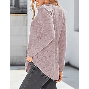iGENJUN Long Sleeve Shirts for Women Shirts for Women V Neck Tunic Tops Casual Tops 2023 Fall,Pink,M