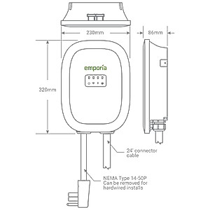 EMPORIA EV Charger Level 2, 48 amp Indoor/Outdoor Electric Car Charger, NEMA 14-50 EV Charger Plug or Hardwired, UL/Energy Star WiFi Enabled EVSE Level 2 Charger, 24ft Cable - 240v Level 2 EV Charger