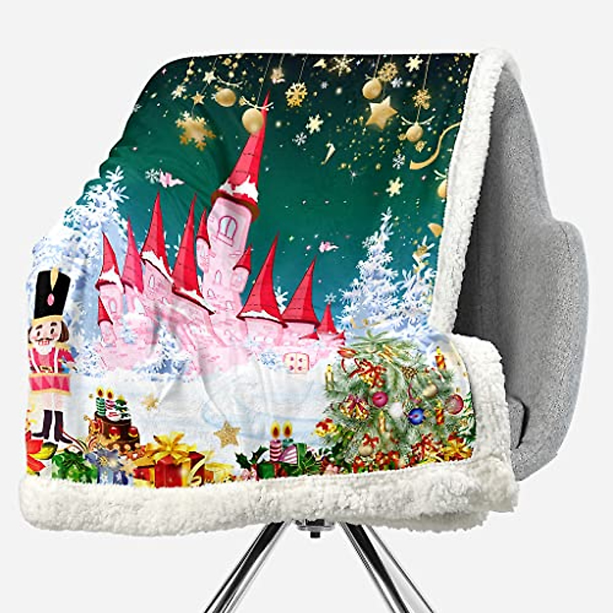 YIJIN Christmas Reversible Sherpa Fleece Blanket All Seasons Cozy,Cartoon Castle Winter Snowflakes Throw Blanket, Ultra Soft Warm Patterned Plush Blanket,Throw Size