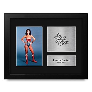 HWC Trading Lynda Carter Original Wonder Woman Framed Gifts Printed Signed Autograph Picture for TV Show Fans - US Letter Size