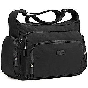 KAIERWOKE Crossbody Handbags for Women with Anti theft Casual Multi Pocket Shoulder Bag Nylon Travel Purse (LARGE-BLACK)
