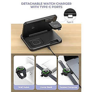 Wireless Charging Station for Samsung and Android, 3 in 1 Foldable Wireless Charger Fast Charger Stand for Galaxy S24/S23/S22/S21/S20 Z Fold 5/4/3 Z Flip 5/4/3, Note20 Ultra, Watch 6/5/Pro/4/3, Buds