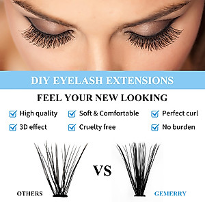 Lash Clusters Eyelash Clusters 280 PCS Cluster Eyelash Extensions Soft&Natural Individual Lashes Mink Cluster Lashes DIY At Home Lash Extension Clusters By GEMERRY(30D/40D-D, 8-16mm)