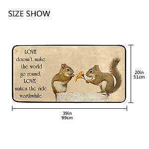 Fall Theme Squirrel Absorbent Kitchen Rugs Mat Non-Slip 39x20 Inch,Autumn Inspirational Quote Doormat Runner Rectangle Soft Floor Mat for Parlor Bathroom Home Decor