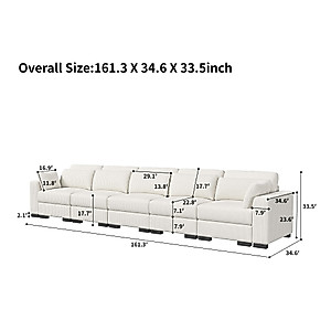 WeaArco 161" Modular Sectional Couch, Cloud Couch Sectional 5 Seater, Corduroy Sectional Sofa with 7 Pillows, 5 Seater Reversable Sectional Couch for Modern Living Room Bedroom Apartment Office, Beige