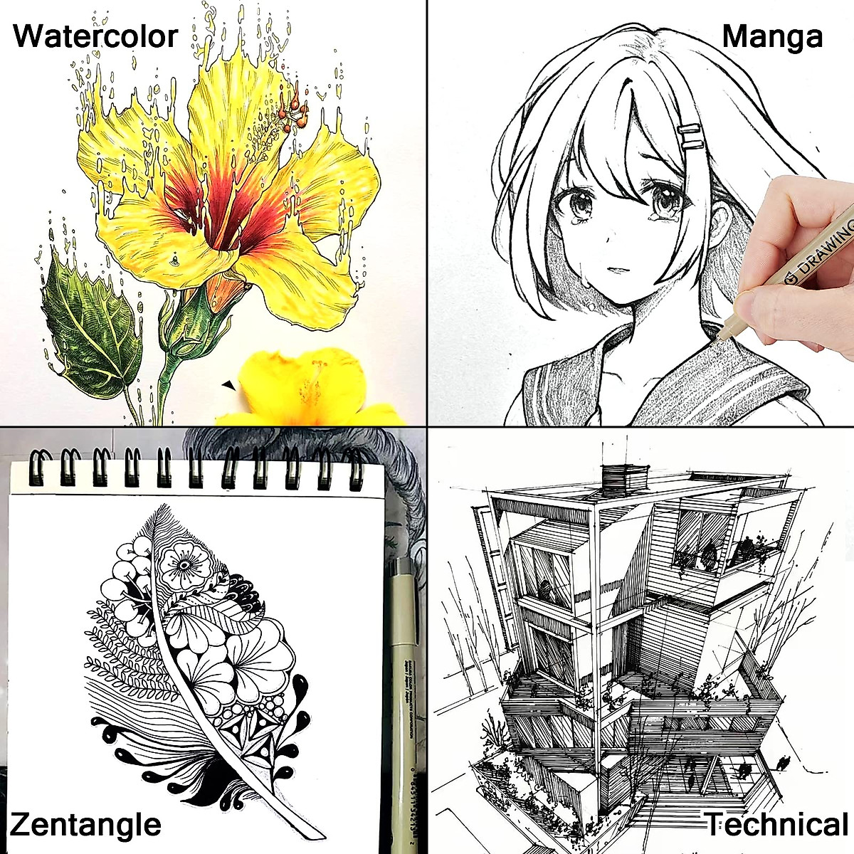 Micro Fineliner Drawing Art Pens: 12 Black Fine Line Waterproof Ink Set Artist Supplies Archival Inking Markers Pigment Liner Point Journaling Sketch Outline Manga Anime Sketching Watercolor Technical