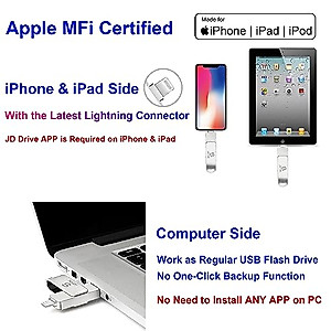 Apple MFi Certified 128GB iPhone Photo Stick iPhone Memory iPhone USB Storage for Photos Videos Contacts iPhone USB Flash Drive Memory for iPad External iPhone Storage iPhone Thumb Drive for iPad