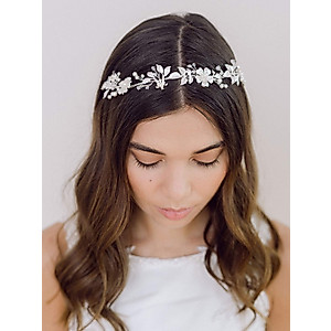 SWEETV Sliver Flower-Leaf Bridal Headpieces for Wedding Headband Bride Hair Pieces Crystal Flower Girl Hair Accessories