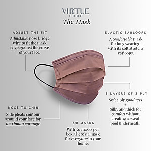 VIRTUE CODE Support Face Masks - Soft 3 Ply Comfort Face Masks, Colorful Disposable Face Mask 50 Pack. Earth Tones Colored Masks. Adults Mens and Womens Disposable Face Masks