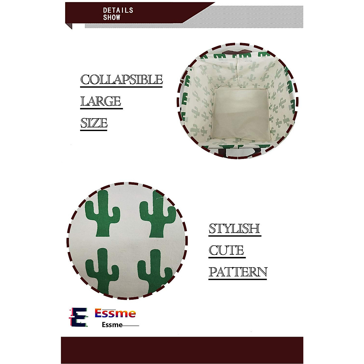 ESSME 3PACK Square Storage Bin,Cotton Fabric Laundry Baskets,Collapsible Waterproof Toy Storage Bin with Handles for Family Storage,Shelf Baskets,Bedroom(3pack Cactus)