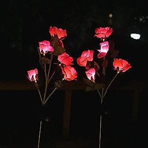 Decorman Solar Garden Rose Lights, 2 Pack Realistic Solar Outdoor Flower Lights Waterproof LED Stake Landscape Decorative Lights with 10 Roses for Garden, Lawn, Yard, Pathway, Backyard (Light Pink)