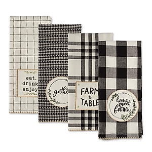 DII Home Sweet Farmhouse Kitchen Collection, Dishtowel Set, 18x28, Black, 4 Count