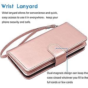 Tekcoo Wallet Case Compatible with iPhone 13 (6.1 inch) 2021 Luxury ID Cash Credit Card Slots Holder Carrying Pouch Folio Flip PU Leather Cover [Detachable Magnetic Hard Case] with Strap [Rose Gold]