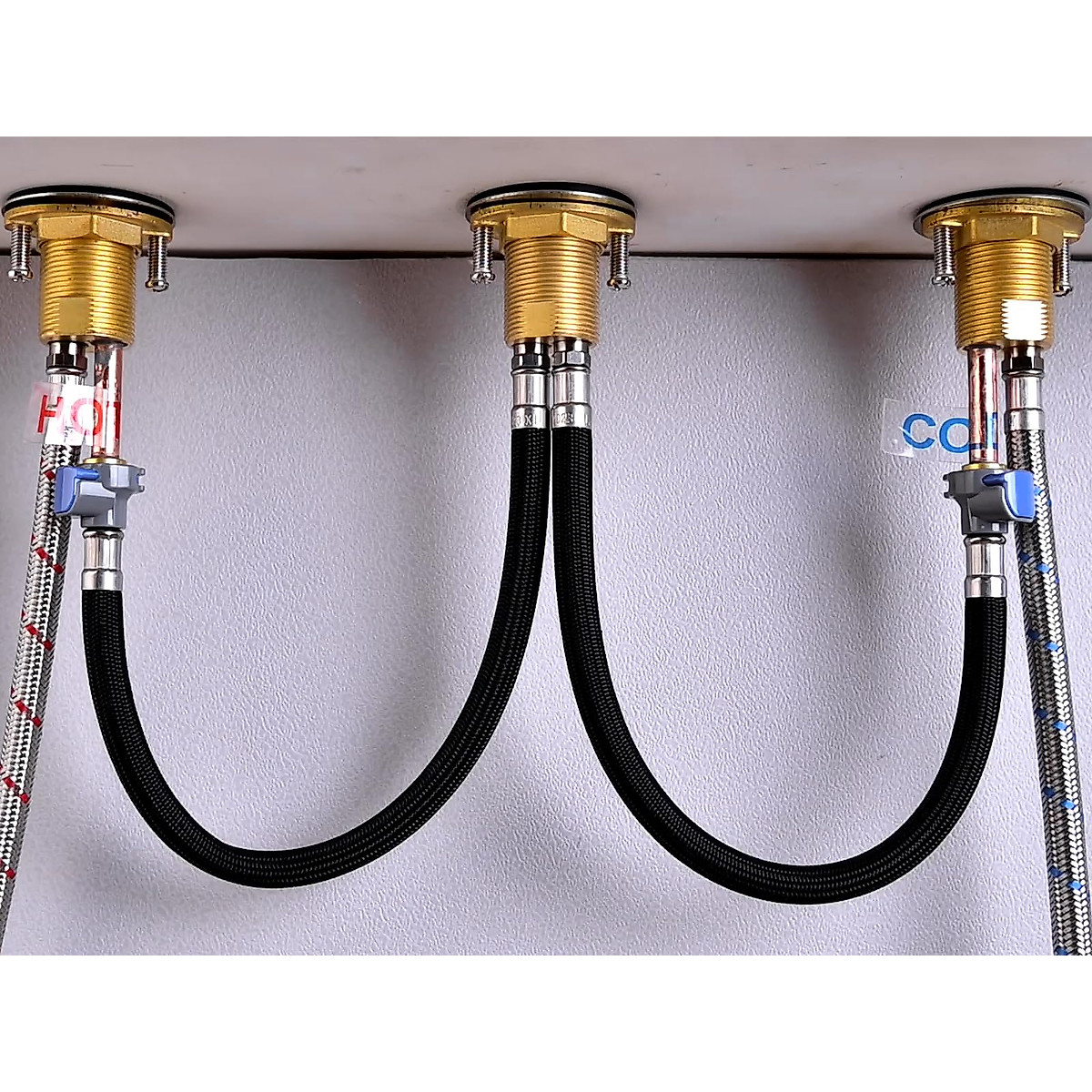 2 Pieces Quick Connect Water Supply Hose, 20-inch Widespread Bathroom Faucet Replacement Fast Lock Pipe Lines