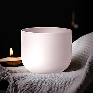 SITSANG A Note Crystal Singing Bowl Third Eye Chakra 6 inch with Sponge Padded Singing Bowl Tank and Singing Bowl Suede Striker and Rubber Mallet