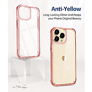 MIODIK for iPhone 14 Pro Max Case Clear Glitter, with Screen Protector + Camera Protector, [Military-Grade Protective] [Non-Yellowing] Slim Shockproof Women Cute Bumper Cover 6.7" 2022 (Sparkle Pink)
