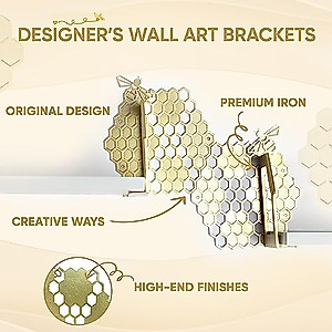 Special Lucy Designed Beehive Wall Shelves for Wall Decor - Designer's Gold Honeycomb Wall Art Meets Premium White Floating Shelves - Set of 2, 8 Inches Deep, 24 Inches Wide