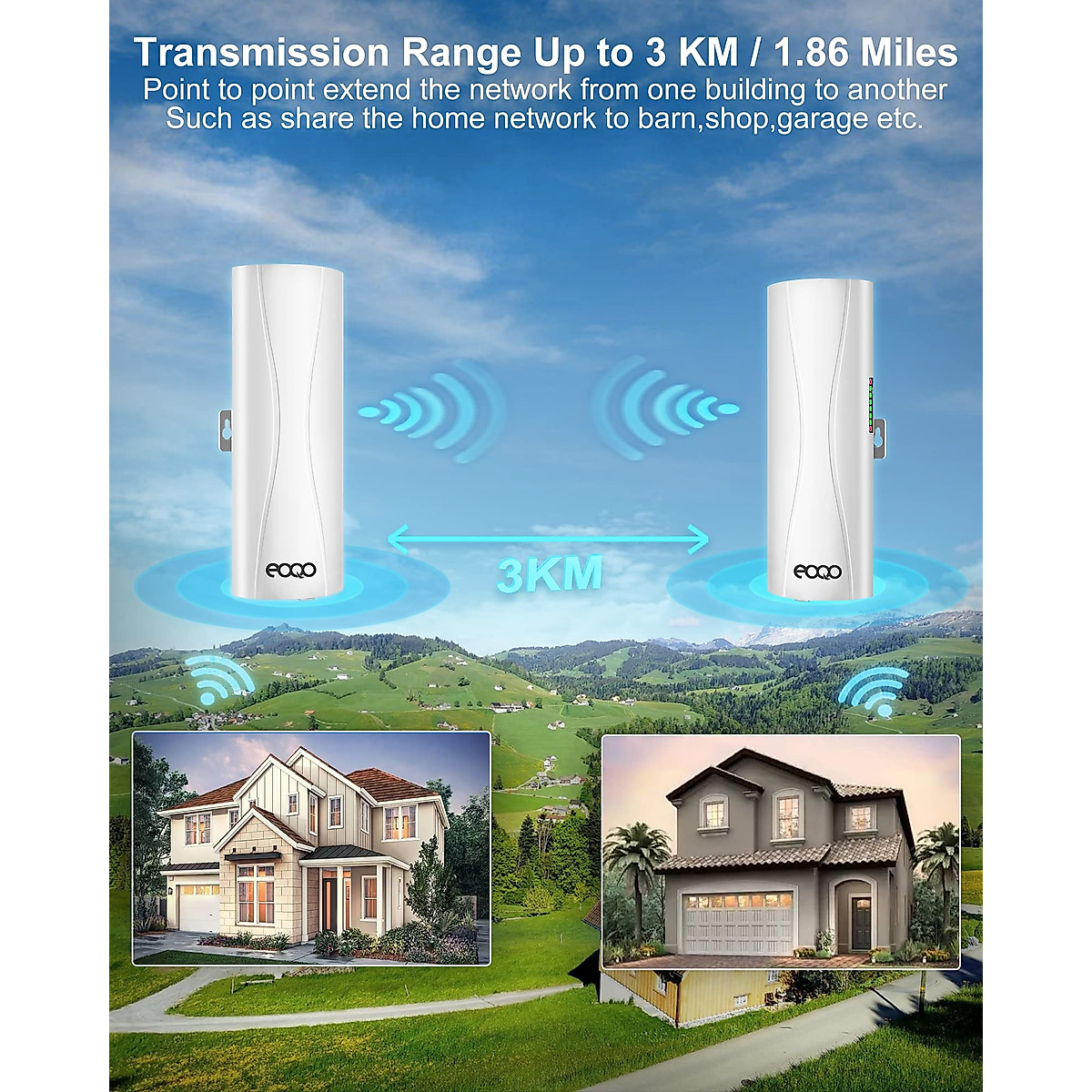 Point to Point Wireless Bridge Outdoor,5.8G 100Mbps WiFi Bridges with 14dBi Antenna 3KM Starlink WiFi Extender with Ethernet Port for Starlink and Home Internet Network Extension 2-Pack