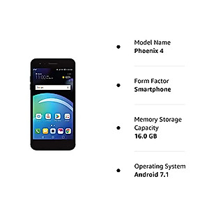 LG Phoenix 4 Smartphone, 4G LTE, Android 7.1 OS, 16GB, Black for AT&T Prepaid