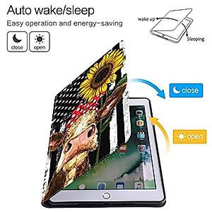 iPad Mini 6 Case, iPad Mini 2021 6th Generation Case Auto Sleep/Wake Multi-Angle Stand for iPad Mini 6th Gen 8.3 Inch , American Flag Sunflower Heifer